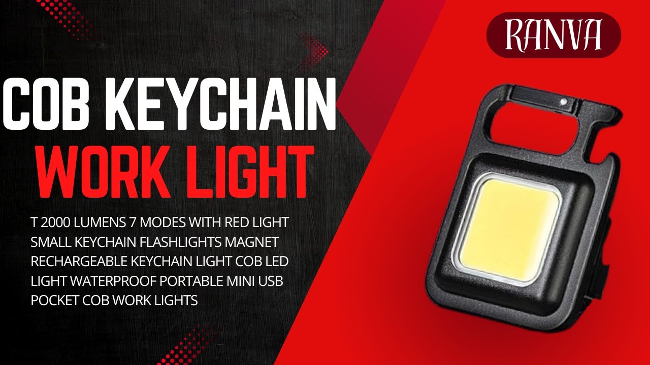 RANVA COB Keychain Work Light 2000 Lumens 7 Modes with Red Light Small Keychain light - YouTube