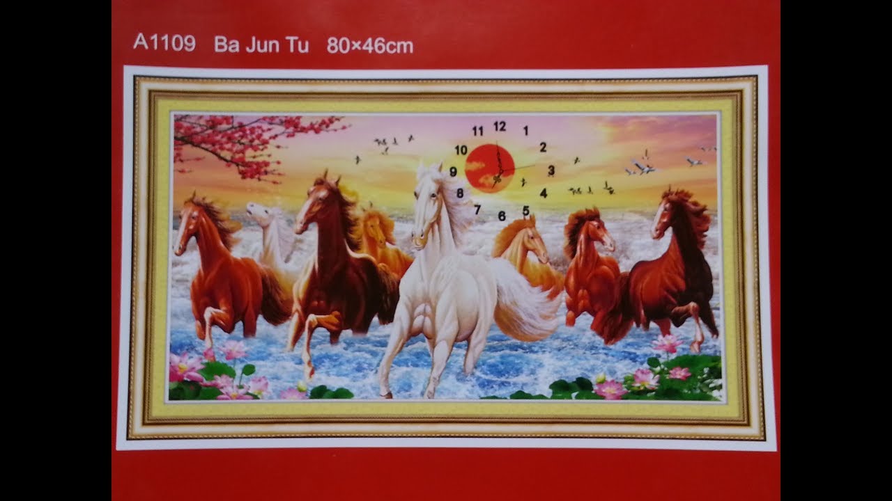 Tranh thêu chữ thập đồng hồ mã đáo thành công A1109 - YouTube