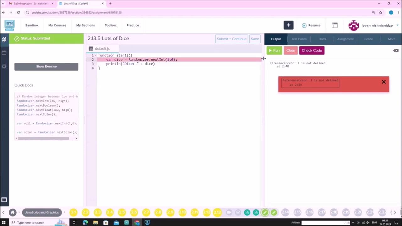 JavaScript 2.13.5 სავარჯიშო - Lost of Dice / codehs.com / პროგრამირება ...