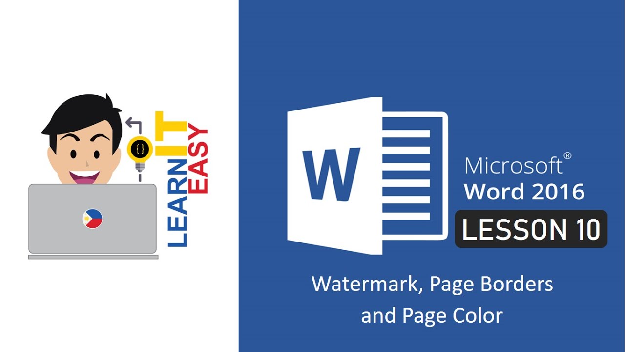 Microsoft Word 2016 Lesson 10 - Watermark, Page Borders - YouTube