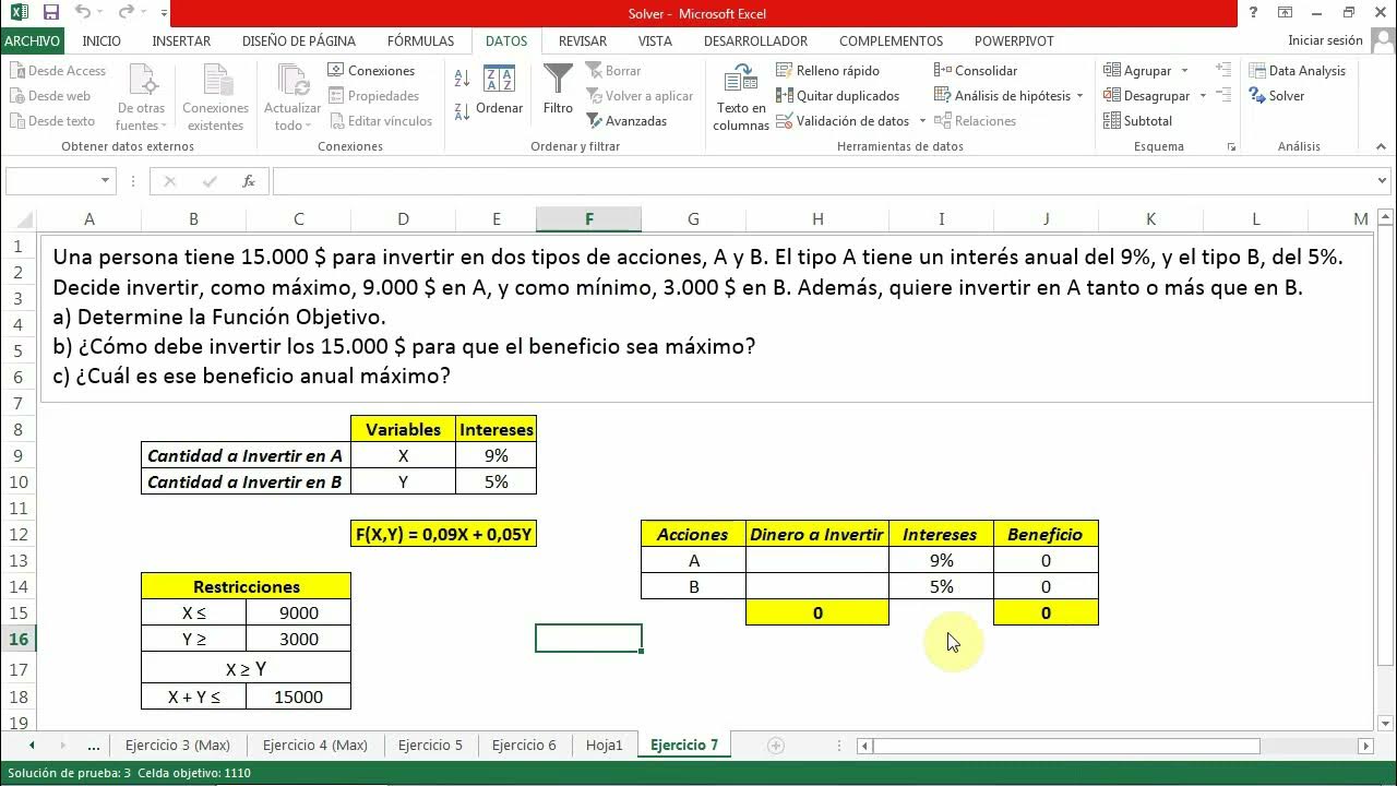 Programación Lineal con Solver de Excel / Maximización de Beneficios en Inversión con Intereses ...