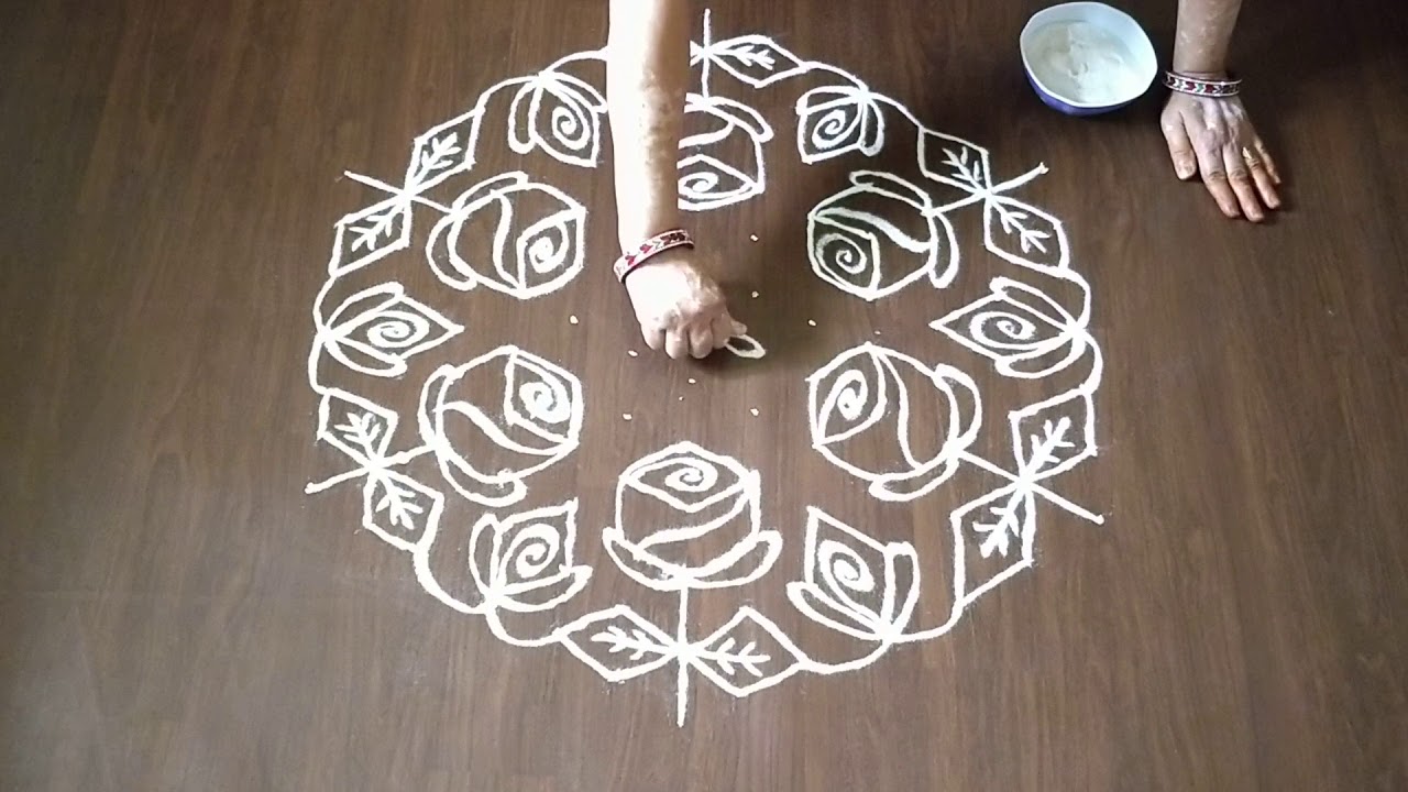 Rose Rangoli designs | Simple Rose Rangoli | Easy Rose Rangoli designs ...