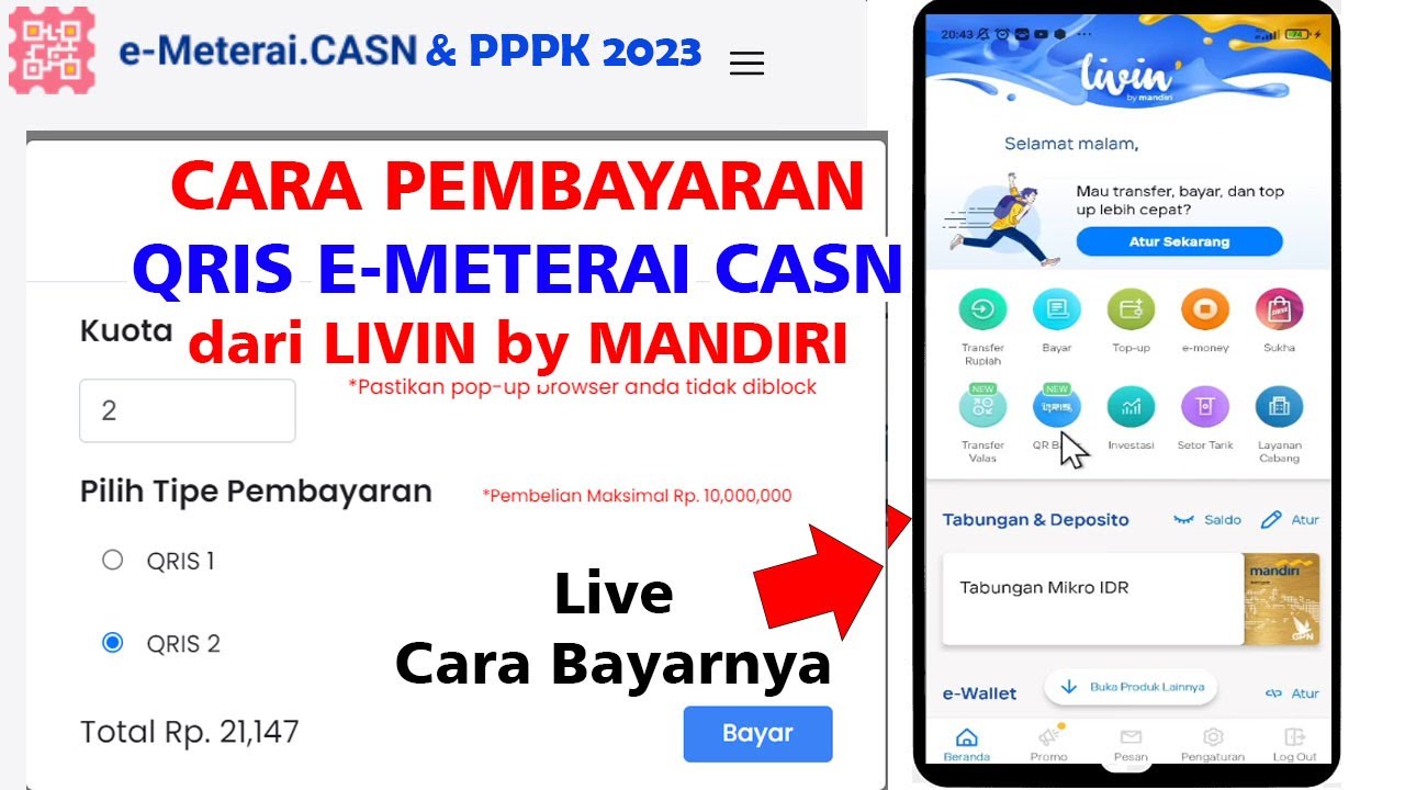 Cara Bayar QRIS E-Materai CASN Lewat Livin by Mandiri | Full Tutorial ...