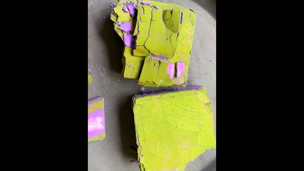 Bright neon purple dyed gym chalk blocks - YouTube