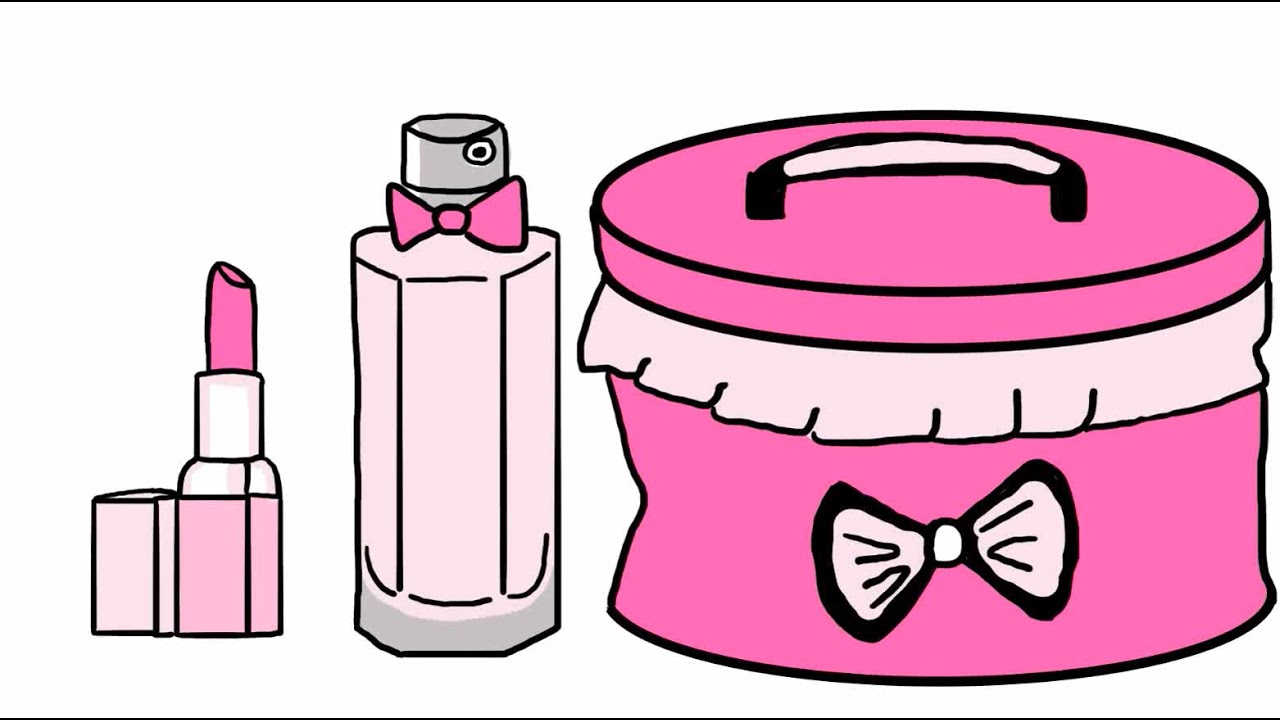 How to draw a cute lipstick, perfume and makeup bag easily and quickly ...