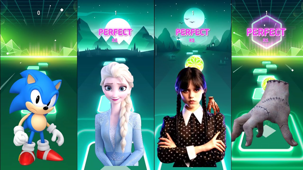 Sonic the Hedgehog vs Frozen Elsa vs Wednesday vs Thing | Tile Hop EDM ...