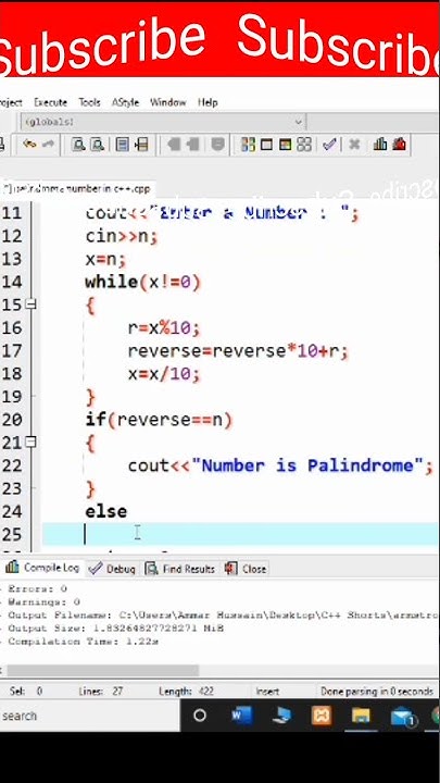 #76 C++ Program to Check a Number is Palindrome or Not | C++ Programming #shorts #WhileLoop # ...
