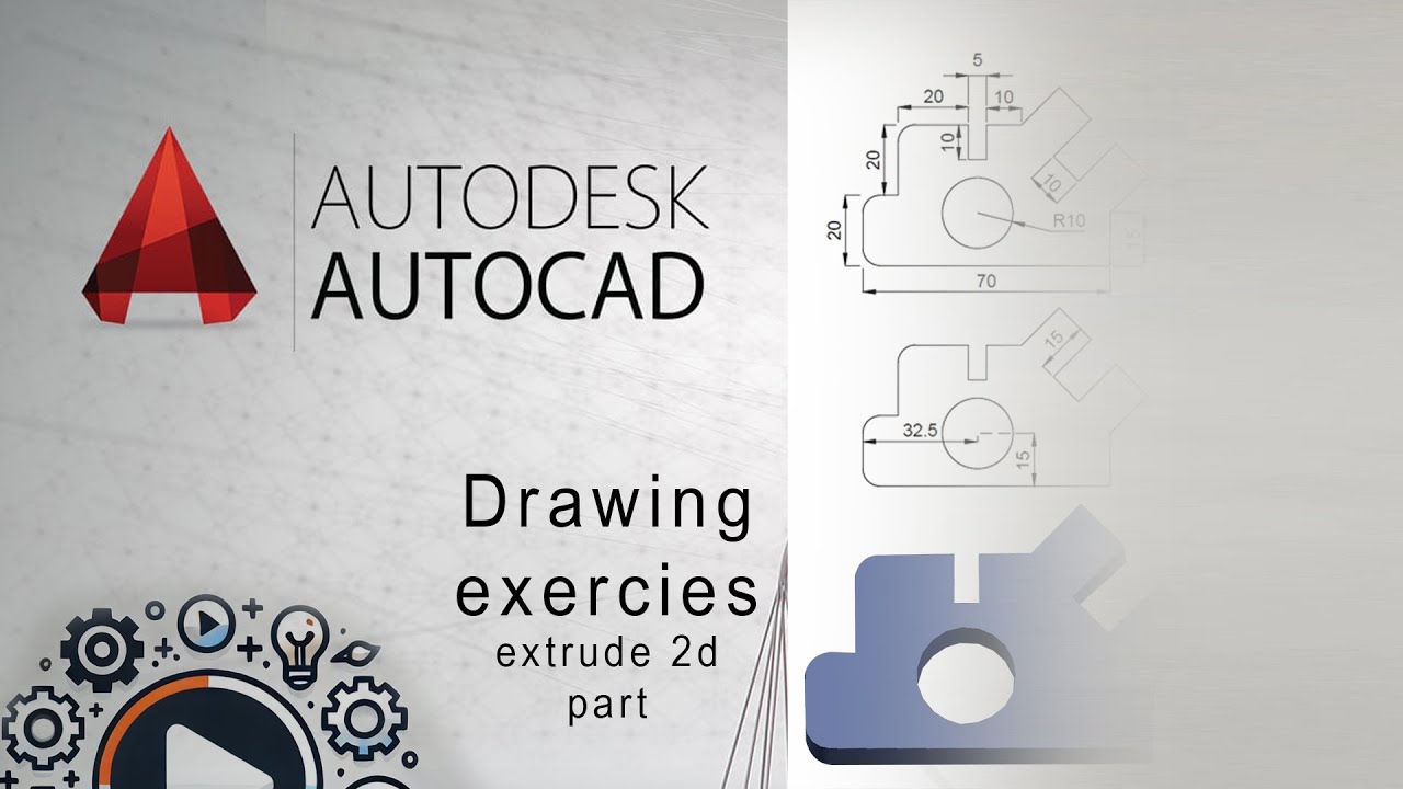 Autocad 2d drawing exercises beginners Draw a 2d part and extrude into ...