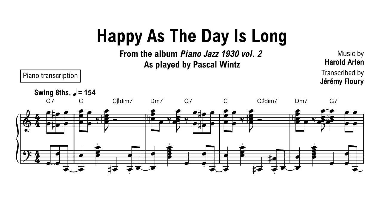 Happy As The Day Is Long - Pascal Wintz - Piano transcription (sheet ...