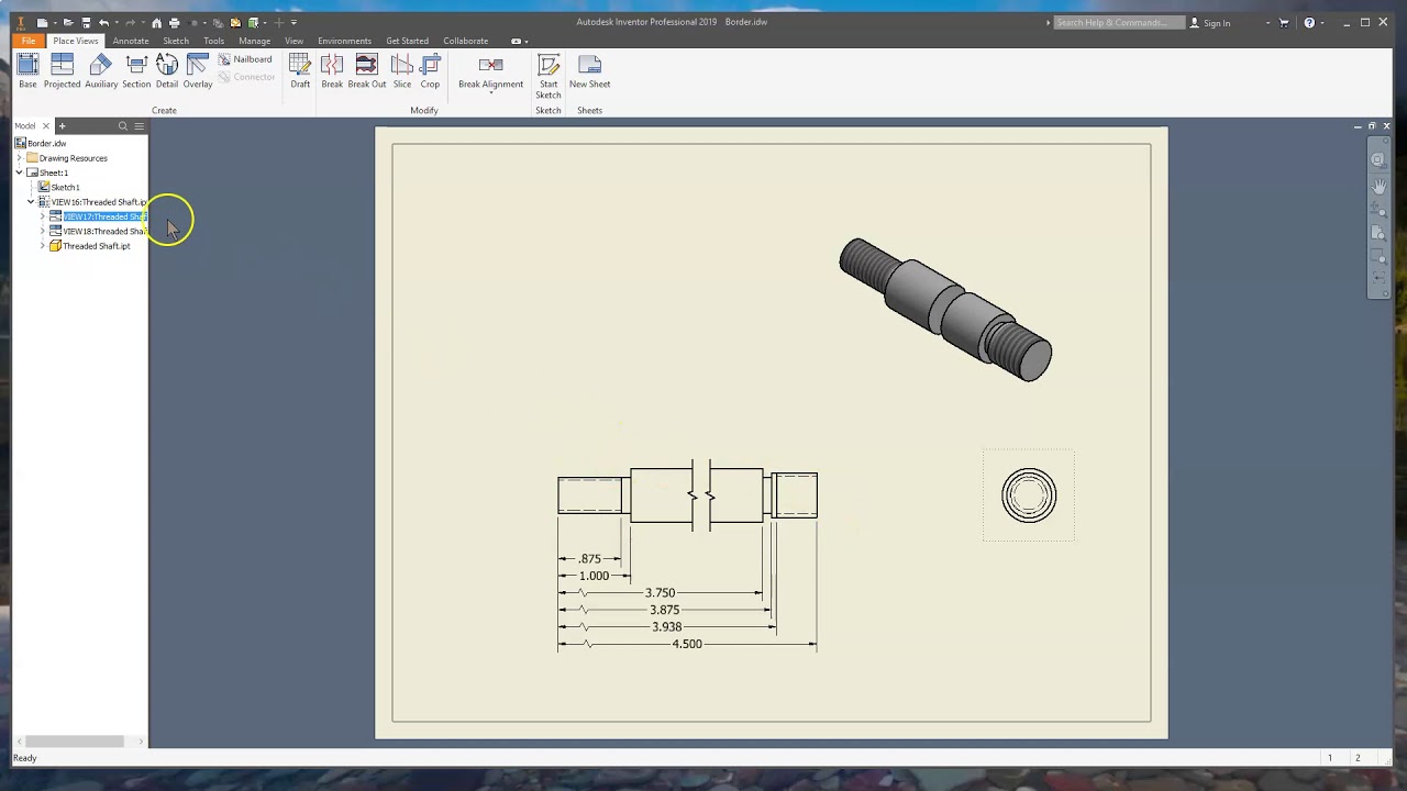 22 Drawing Break Threaded Shaft - YouTube