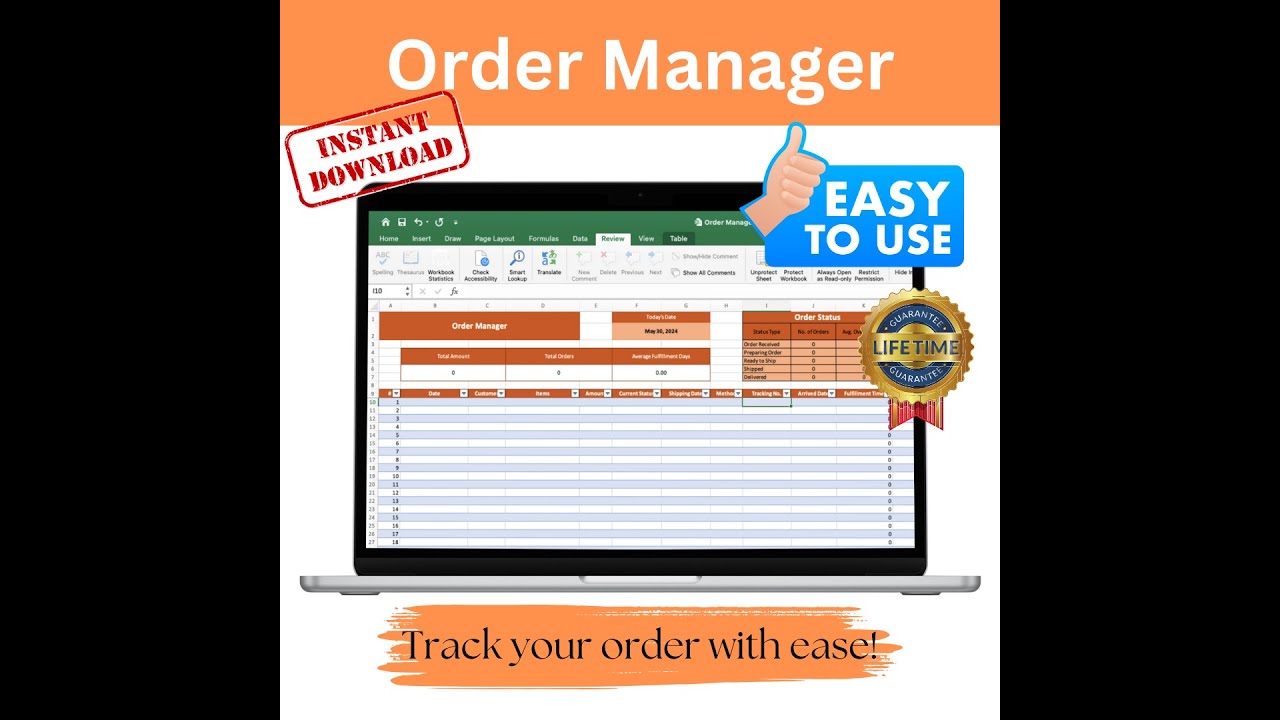Simple and Easy-to-Use Order Manager Template #ordermanager #excel # ...