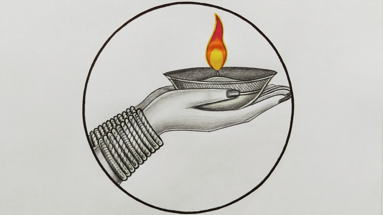 Diwali special drawing | hands holding diya drawing | diwali festival ...