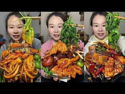 🔥 Homemade Mukbang | Braised Pork, Water Spinach, Eggs & Super Spicy Chili 🌶️ | Super delicious