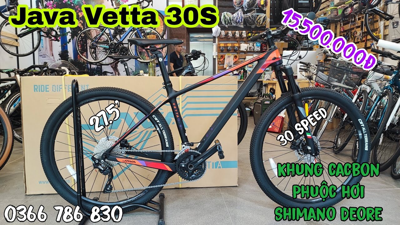 Xe đạp MTB khung cacbon chính hãng, mới 100% | Java Vetta 30S - Khung cacbon, Phuộc hơi, Shimano ...