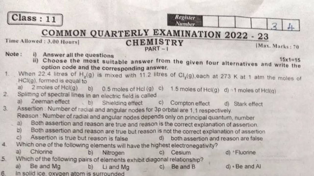 11th Chemistry Quarterly Original Question Paper 2022 YouTube 11th-chemistry-quarterly-original-question-paper-2022-youtube