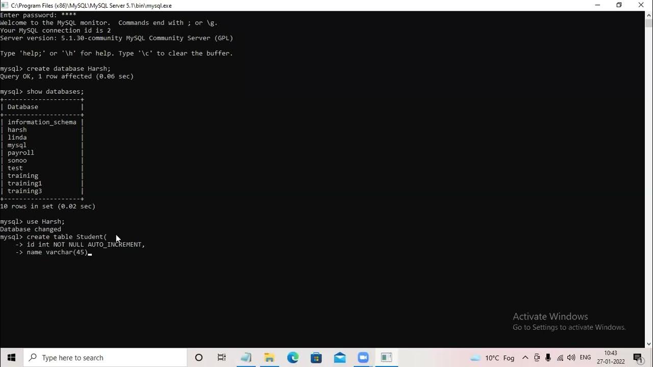 Lecture 8 mysql Installation and creating database and table - YouTube