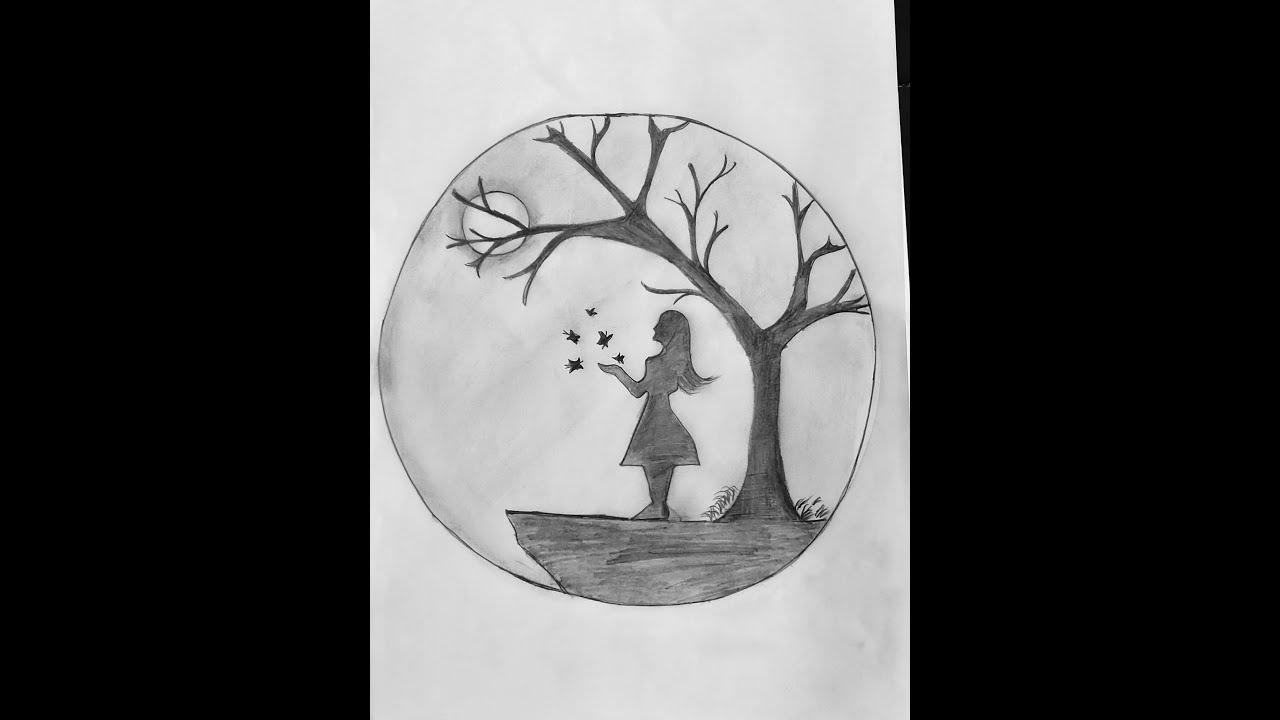 A cute girl standing under a tree | how to draw girl with tree ...