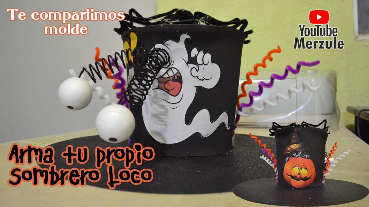 Sombrero loco halloween con molde - YouTube