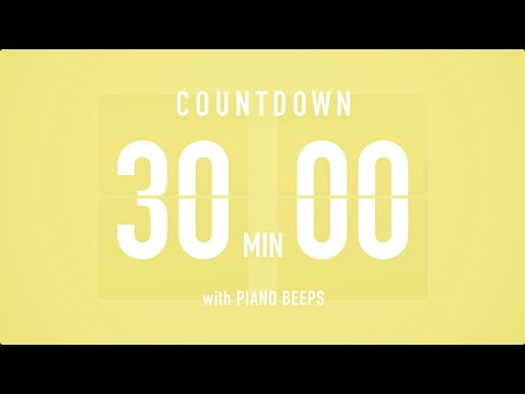 30 Minute Countdown Timer ⏳ Flip Clock with Piano Beeps 🎹🟡