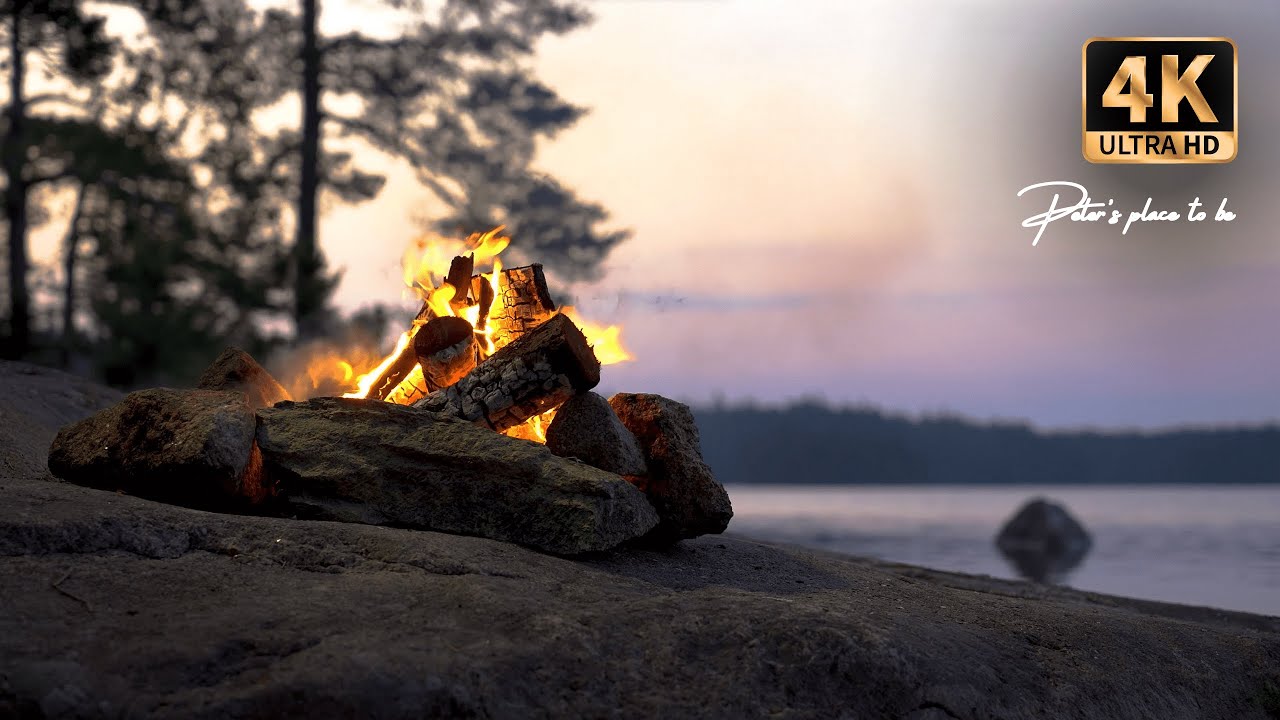 Outdoor Campfire in the Nature🔥Crackling Fire Sounds at a Relaxing Lake ...