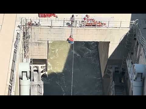 Flap gate water overflow actin #hydropower# - YouTube