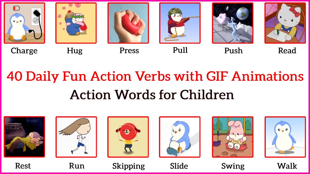 Daily Fun Action words for Kids! | Learn English with Fun Action GIF ...