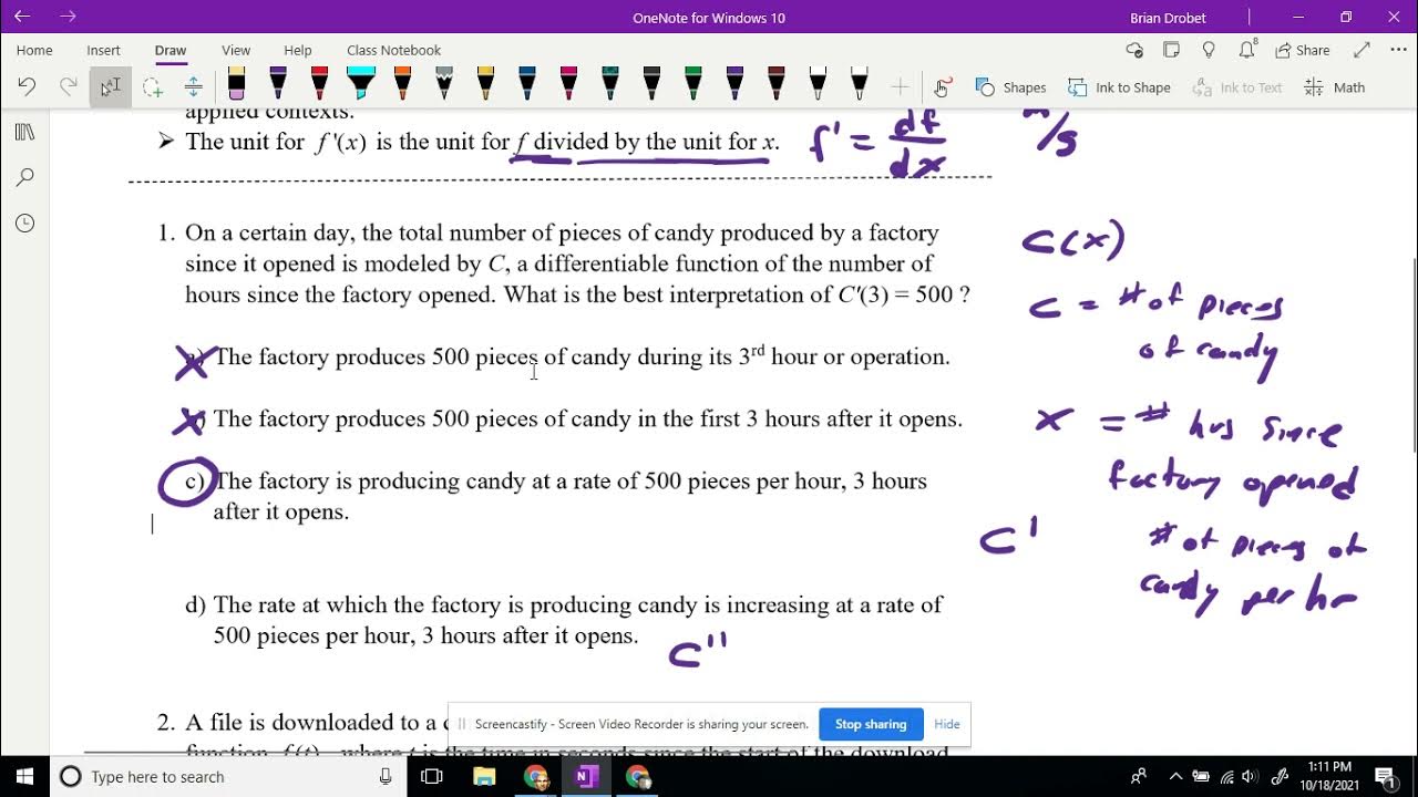 AP Calc 4.1-4.3 Interpreting the Meaning of the Derivative in Context ...