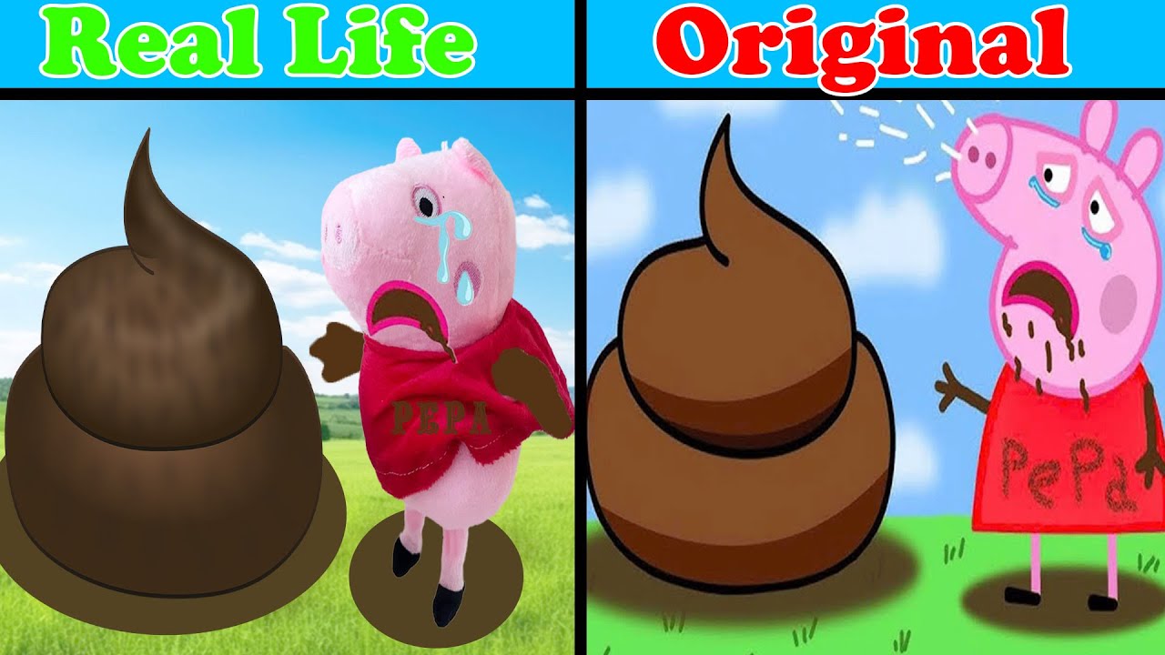 Peppa Pig eats a giant piece of poop. - Peppa Pig Original vs Plush ...