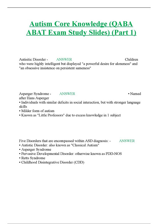 Autism Core Knowledge QABA ABAT Exam Study Slides Part 1 - YouTube