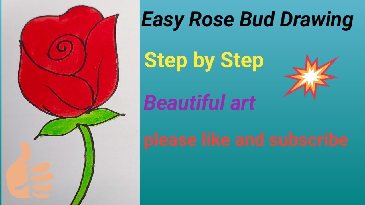 How to draw Rose bud/Easy drawing for kids/gulab ki Kali kase banate ...