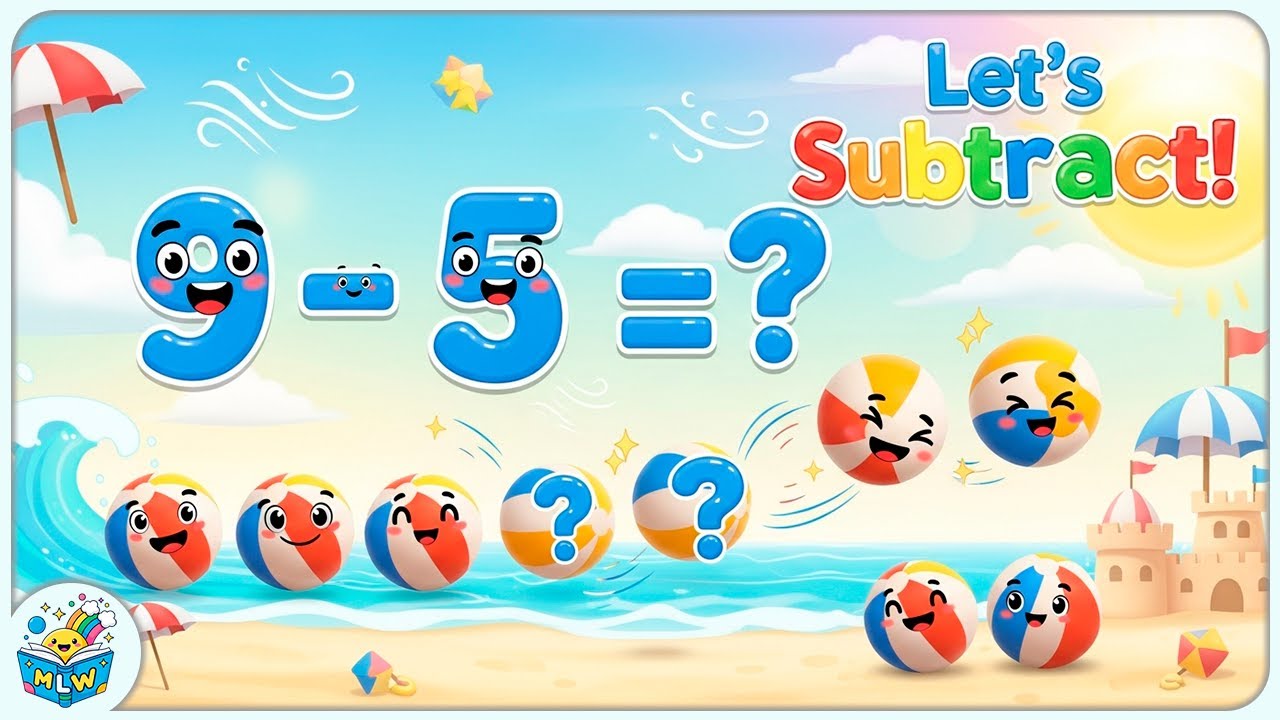 Basic Subtraction for Kids Learn to Subtract with Beach Balls! - YouTube