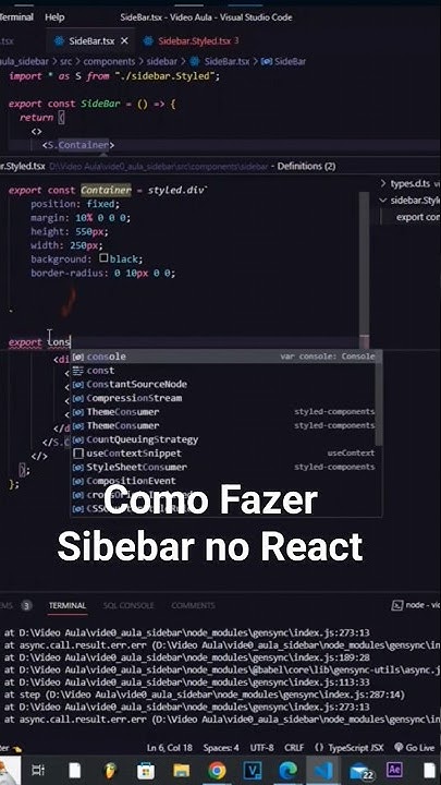Aprenda a fazer SibeBar no React (Muito Fácil) - YouTube
