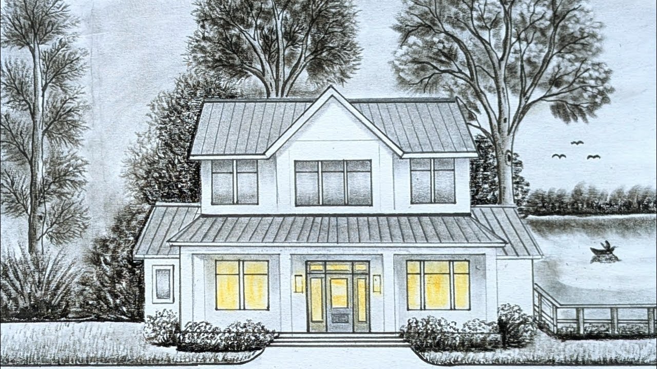 Beautiful House and Garden Drawing By Pencil Seding Easy Way. - YouTube