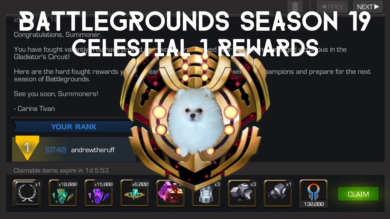Celestial 1 Rewards Opening! My Third Time Winning Battlegrounds! - YouTube