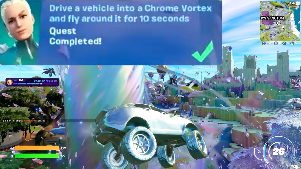 Drive a vehicle into a Chrome Vortex and fly around it for 10 seconds ...