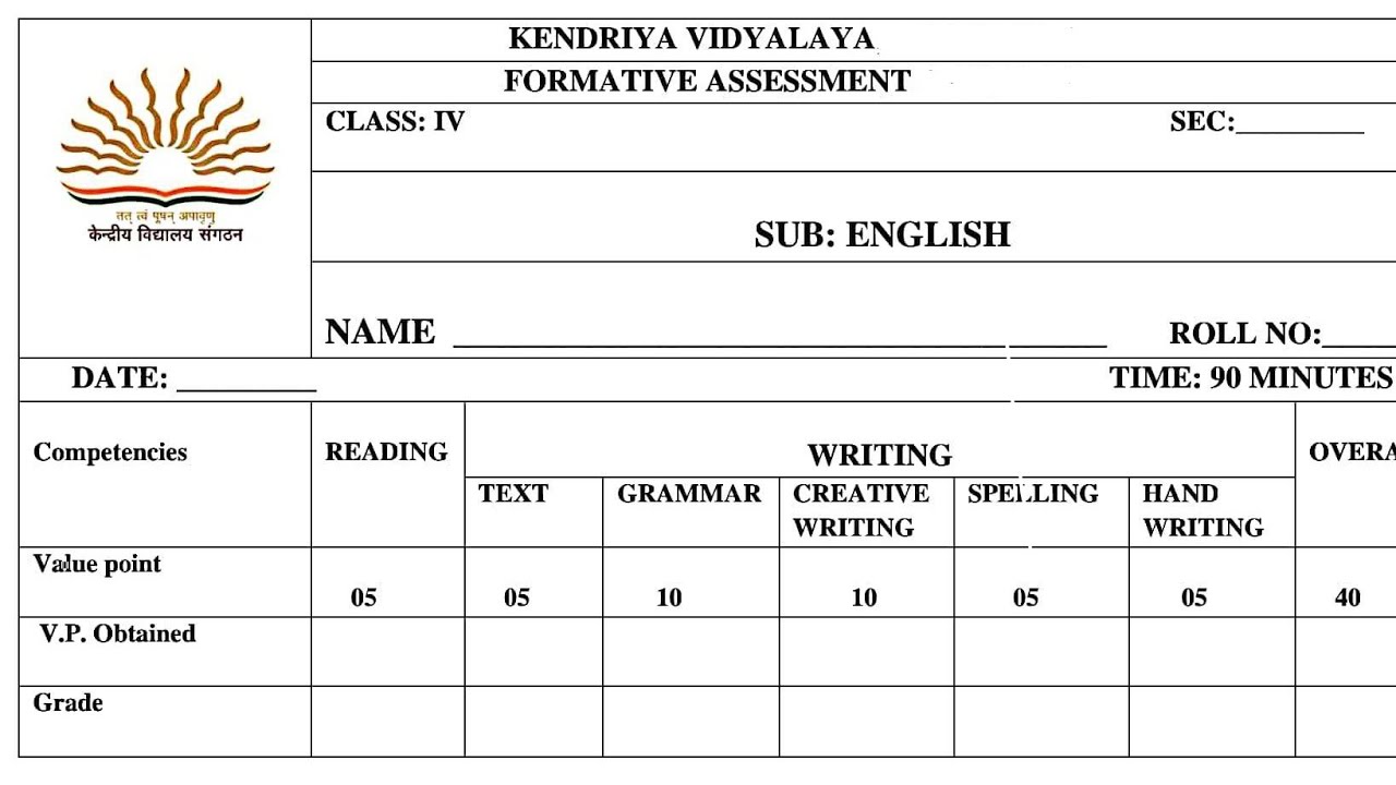 KV PT 1 English Class 4 Question Paper Periodic Test For Kendriya kv-pt-1-english-class-4-question-paper-periodic-test-for-kendriya