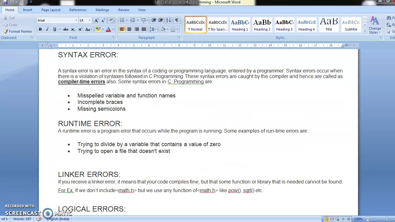 Type Of Errors In C Programming YouTube Type Of Errors In C Programming YouTube