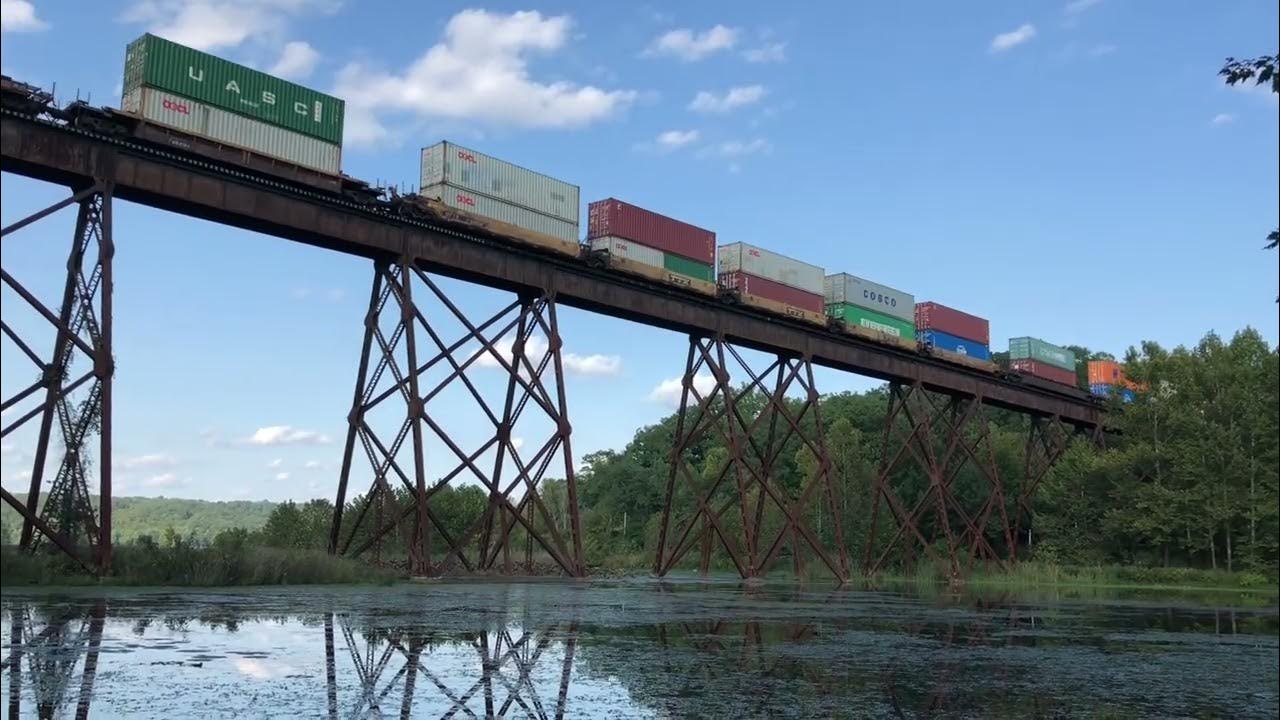 INRD 3803 leads SAHW over Shuffle Creek Viaduct - YouTube