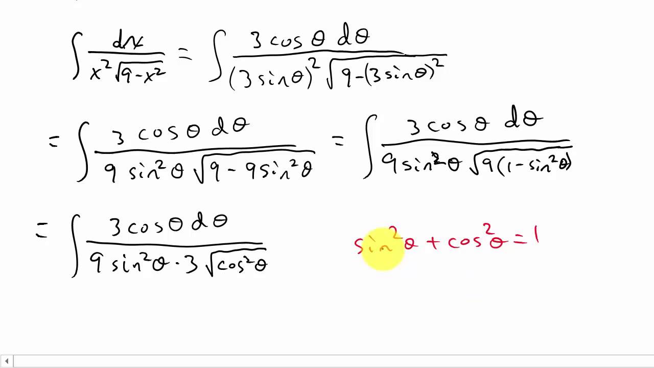 Calculus Trigonometric Substitution Ex. 1 - YouTube