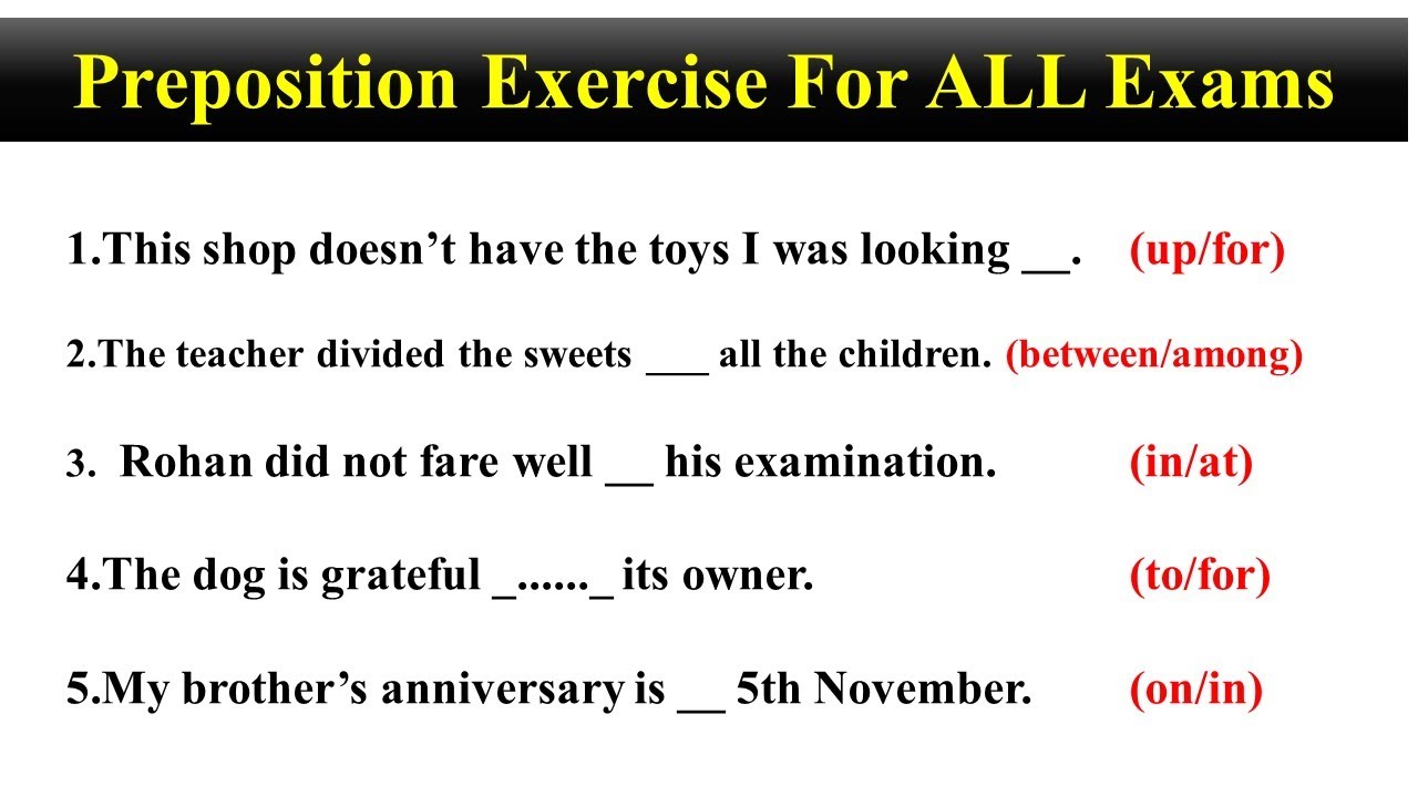 Most Important Prepositions Exercise For ALL Exams | Preposition ...