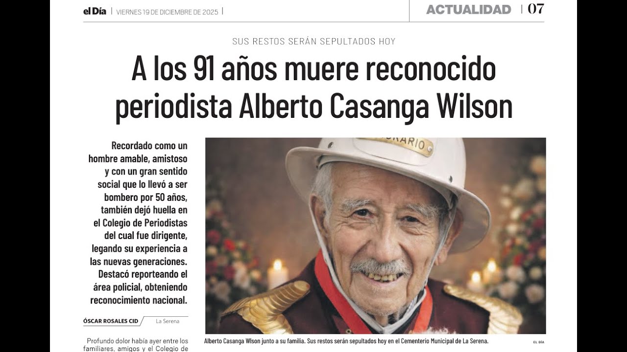 A los 91 años muere reconocido periodista Alberto Casanga Wilson. - YouTube