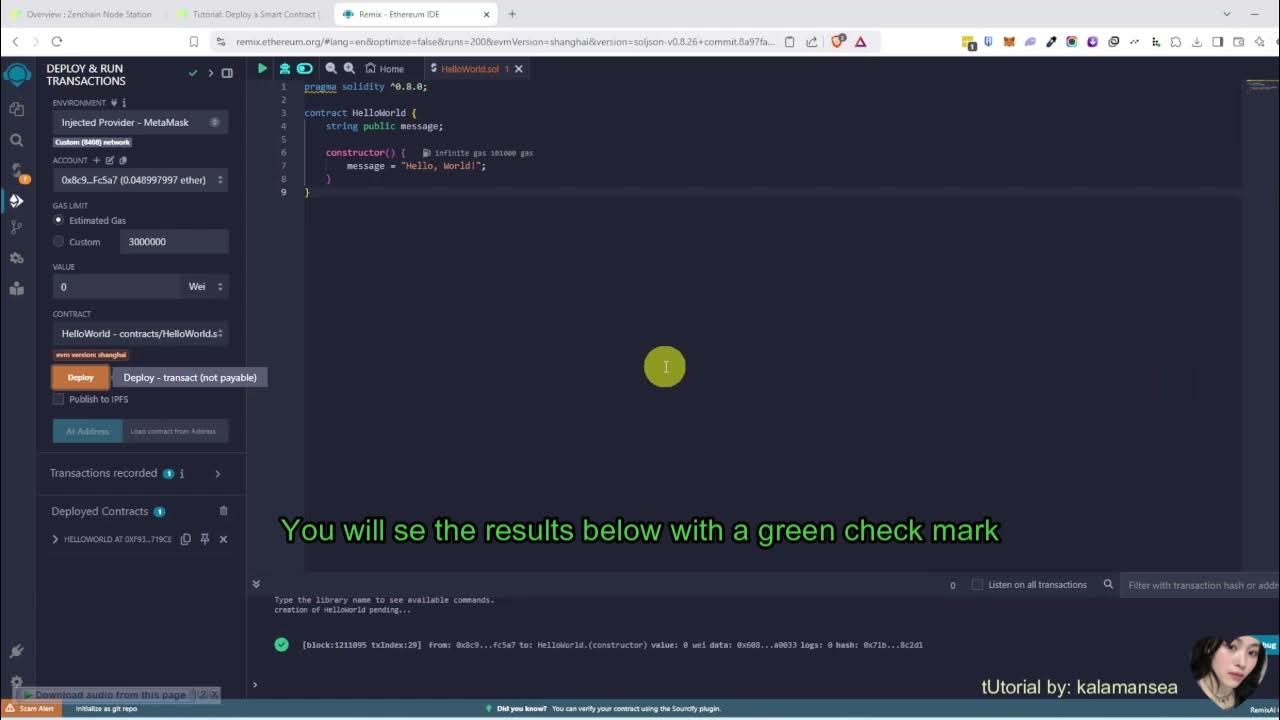 Deploying a simple "Hello World" smart contract on the ZenChain Network using Remix IDE - YouTube