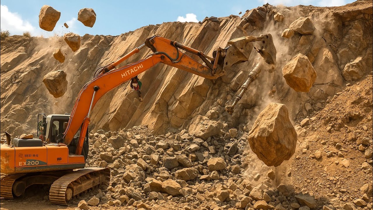Excavator Breaking Mountain Rocks – Extreme Heavy Equipment Power - YouTube