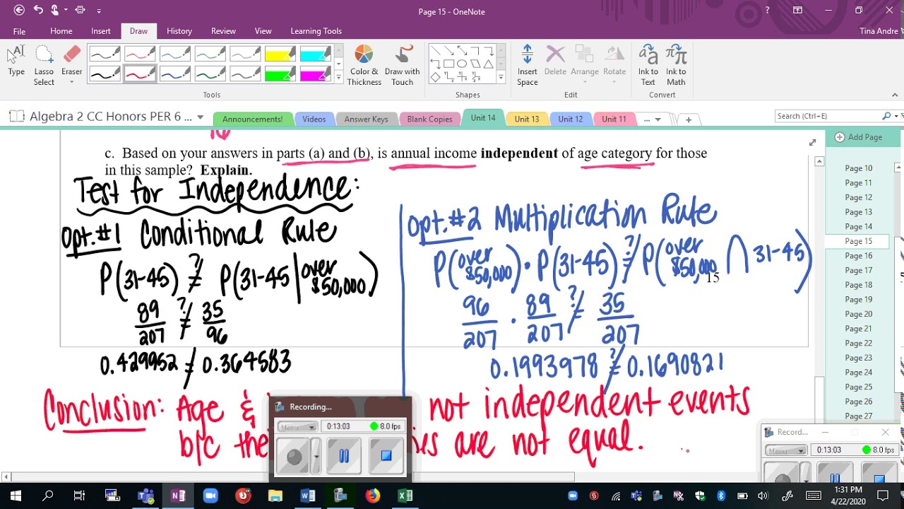 3 Probability Tables Independence Video - YouTube