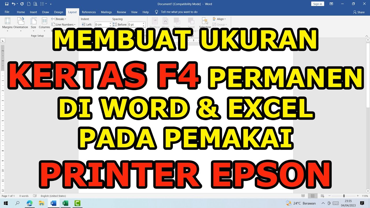 Cara Membuat Kertas F4 di Word dan Excel Permanen Printer Epson - YouTube