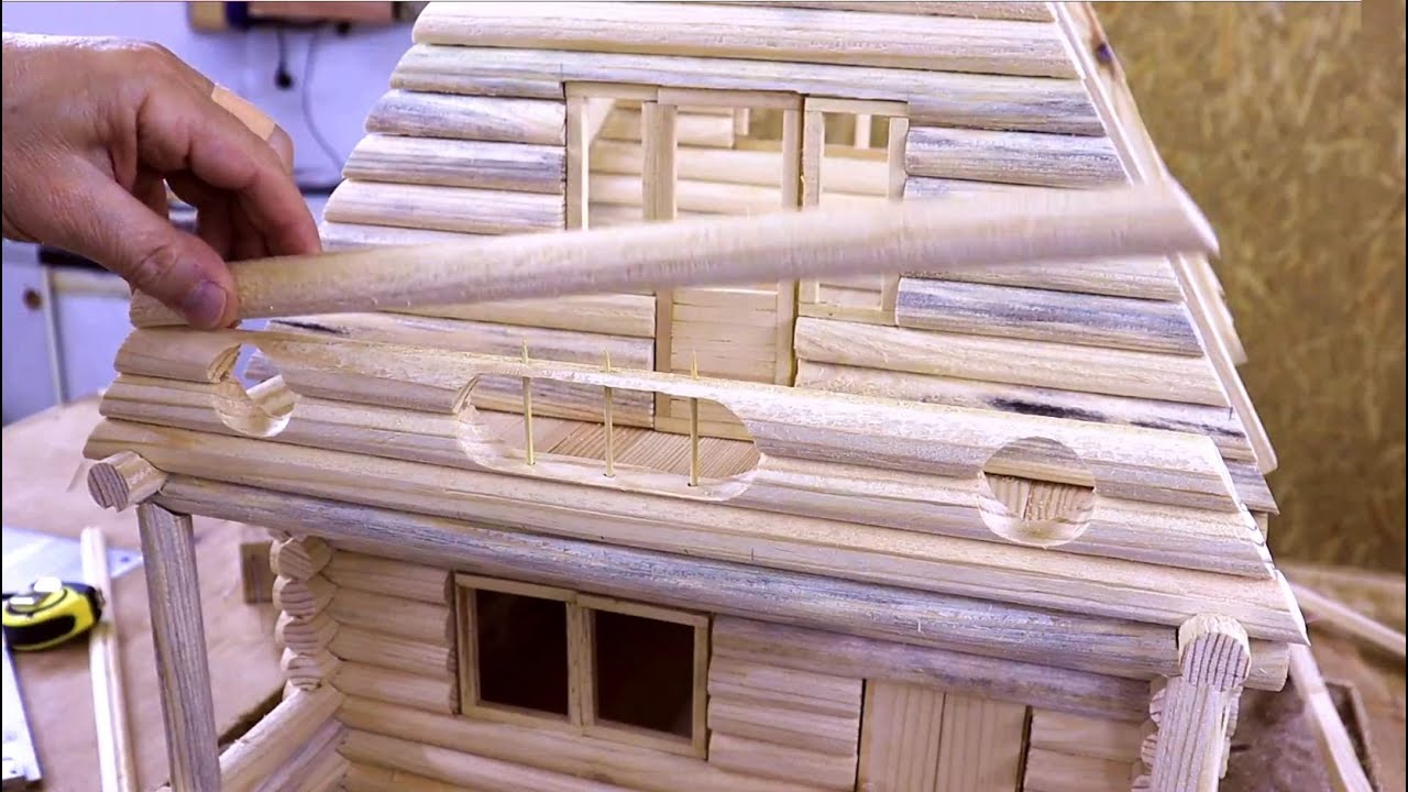 Building Mini Log Cabin. Balcony on 2nd Level | Dream Wooden House ...