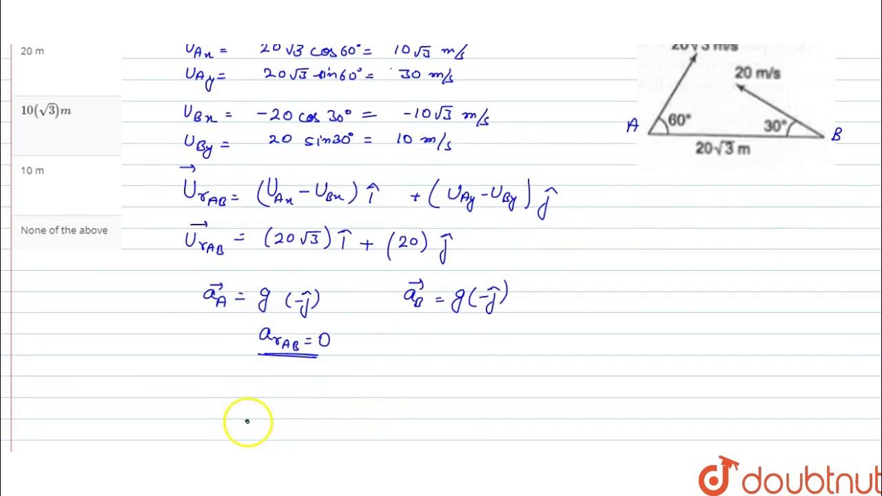 In the figure shown, the two projectiles are fired simultaneously. The minimum distance - YouTube