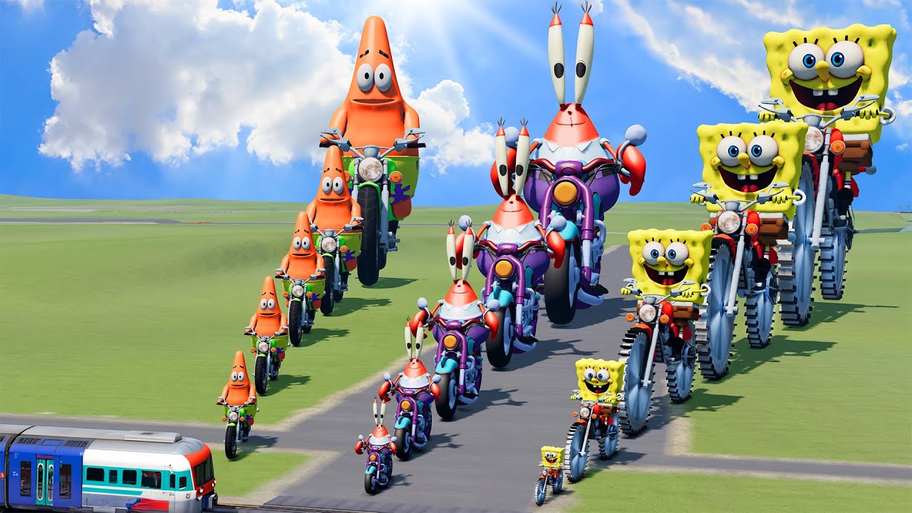 Big & Small: SpongeBob with Saw wheels vs Mr. Krabs vs Patrick on a ...