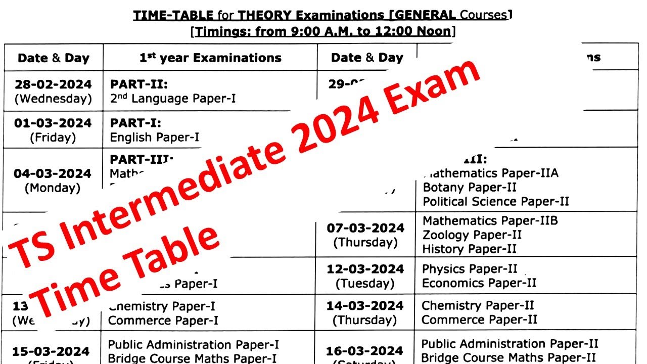 Telangana TS Inter Exams 2024 Timetable March 2024 IPE #TSInterExams # ...