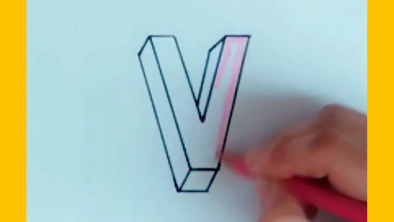 How to draw 3d V letter step by step||Line Art||sketching||easy drawing ...